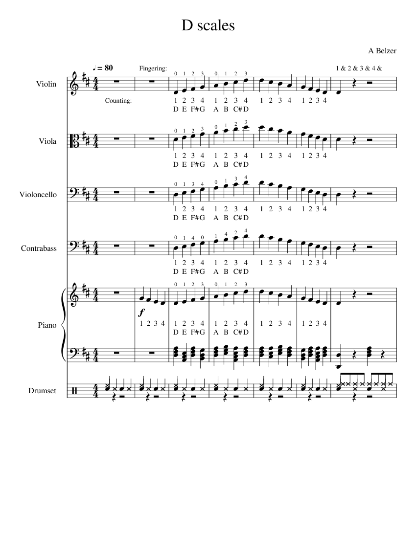 D scales with Rhythms Sheet music for Piano, Contrabass, Violin, Viola ...