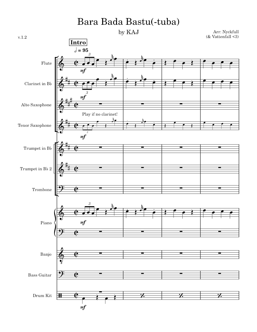 Bara Bada Bastu – Kaj Munk Sheet Music for Piano, Trombone, Flute, Saxophone alto & more ...