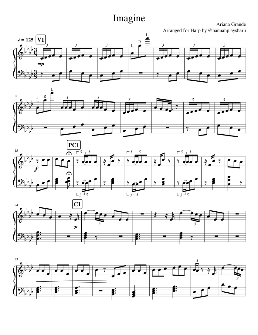 Imagine by Ariana Grande Sheet music for Harp (Solo) | Musescore.com
