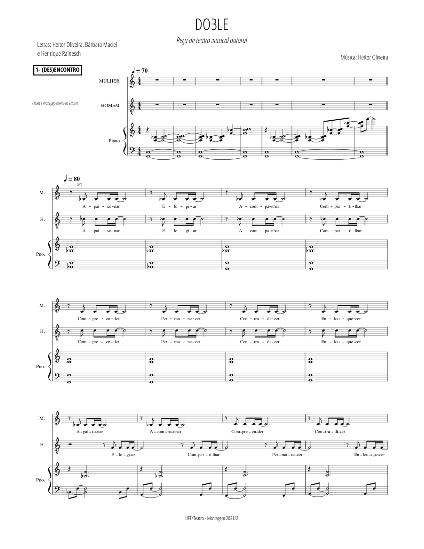 DOBLE Sheet music for Piano, Alto, Tenor (Piano-Voice) | Musescore.com