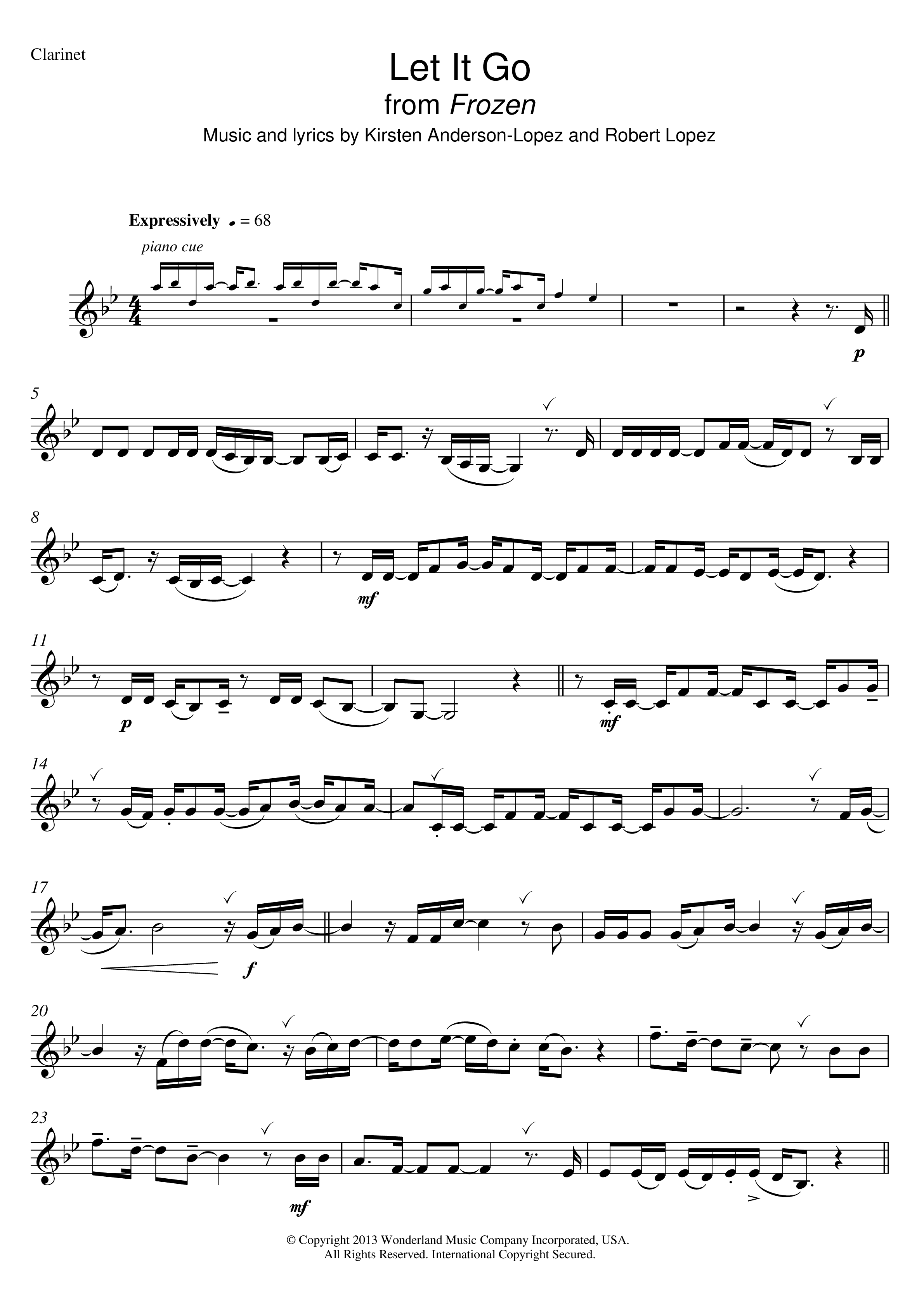 let it go Sheet music for Clarinet other by Idina Menzel Official ...