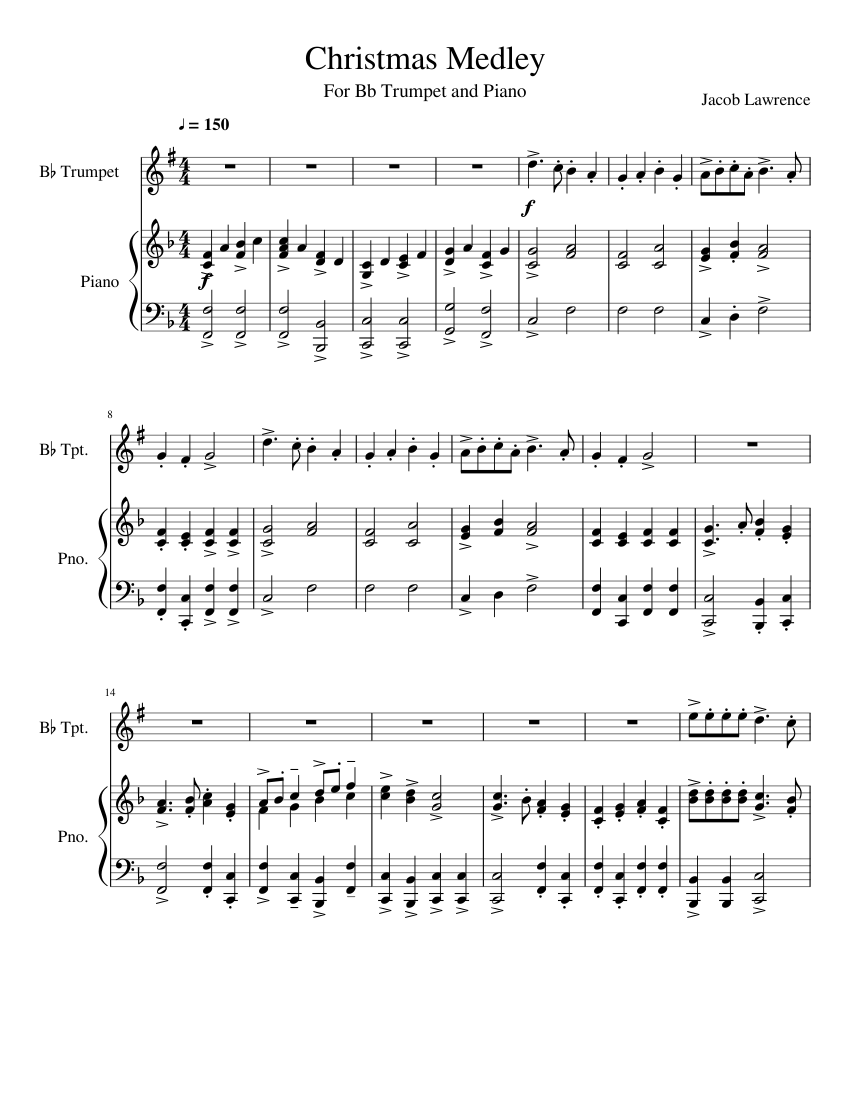Christmas Medley Sheet Music for Piano, Trumpet in b-flat (Solo ...