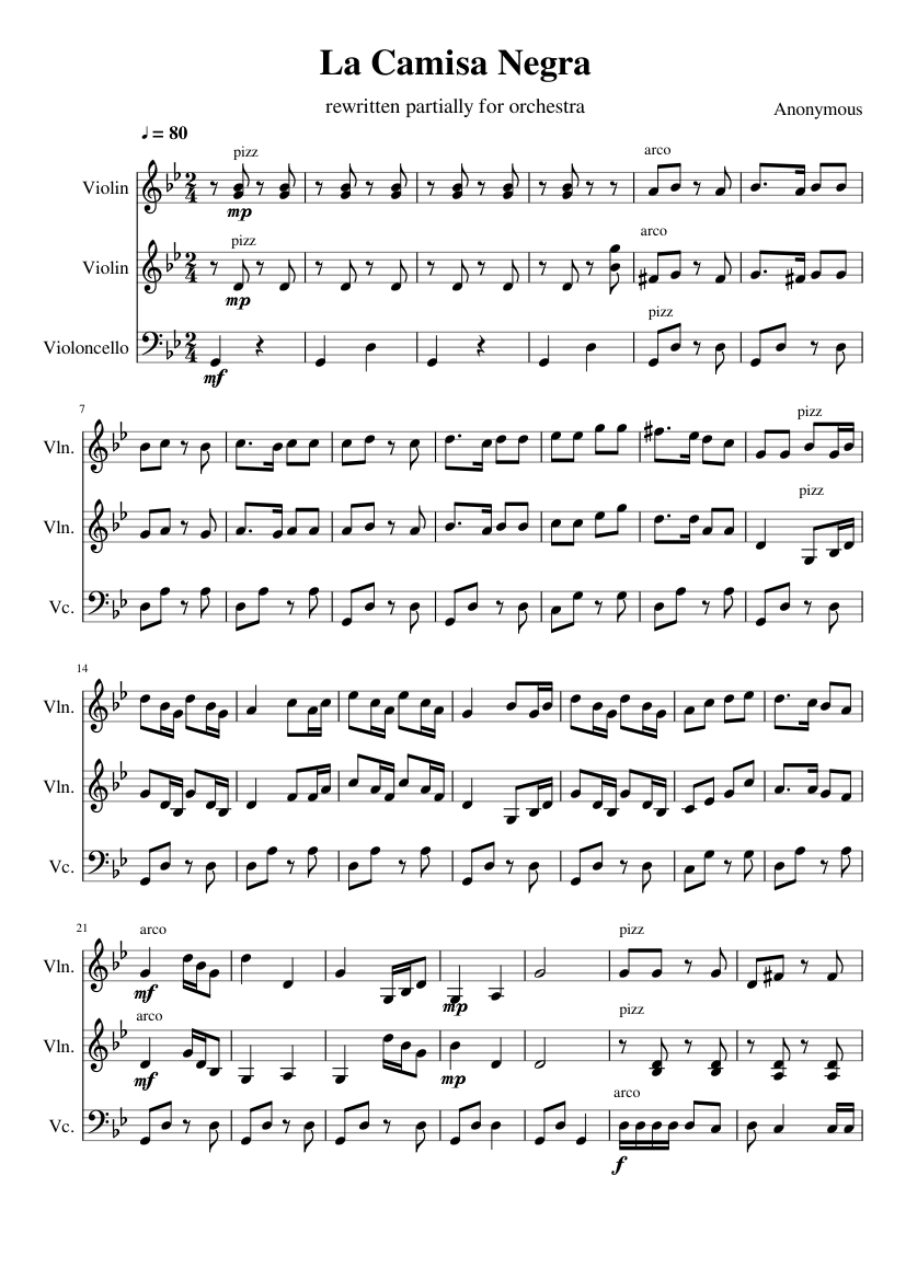 La Camisa Negra Sheet music for Violin, Cello (Mixed Trio) | Musescore.com