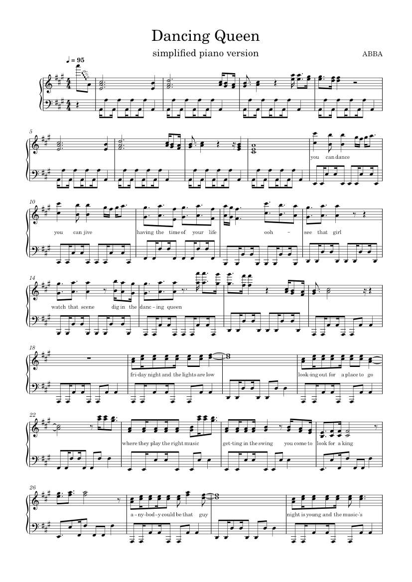 Dancing queen – ABBA Dancing queen Sheet Music for Piano (Solo ...