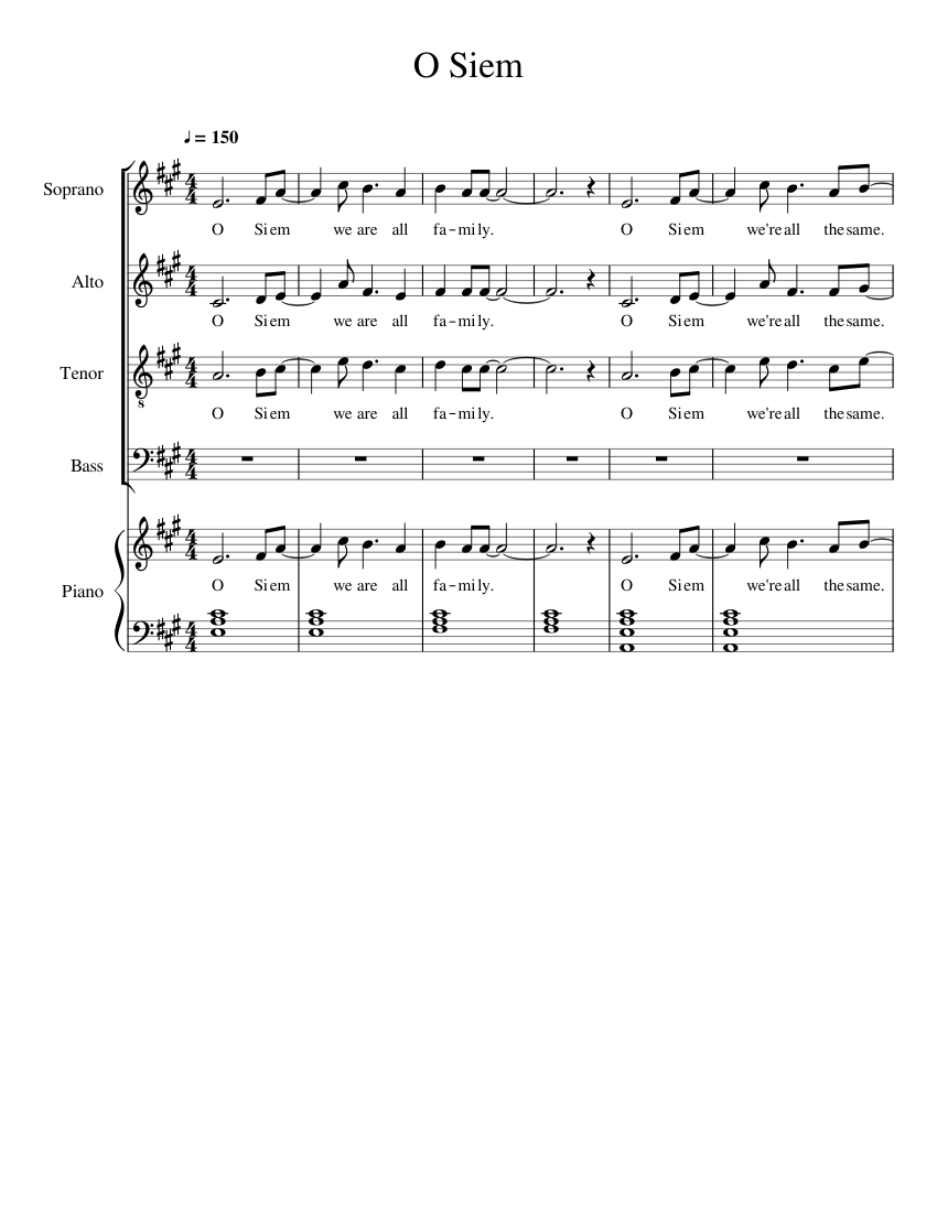 O Siem Sheet music for Piano, Soprano, Tenor, Alto, Bass (Mixed Quintet ...