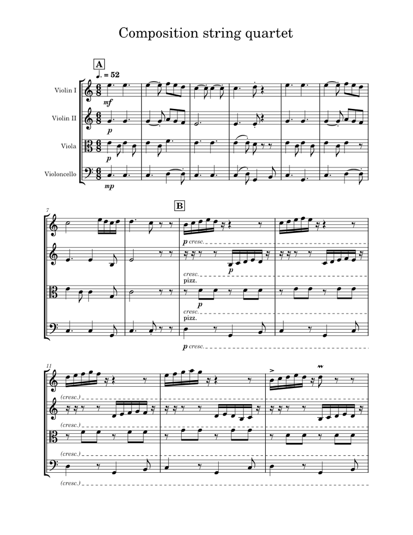 Composition string quartet Sheet music for Violin, Viola, Cello (String ...