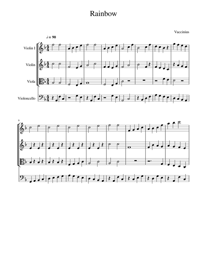 Rainbow Sheet music for Violin, Viola, Cello (String Quartet ...