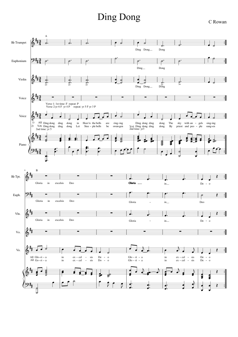 Ding Dong final version Sheet Music for Piano, Euphonium, Vocals ...