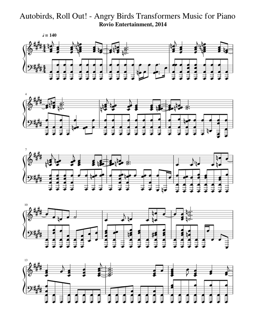 Autobirds, Roll Out! - Vince DiCola Sheet music for Piano (Solo ...