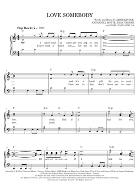 Love Somebody Maroon 5 Sheet Music