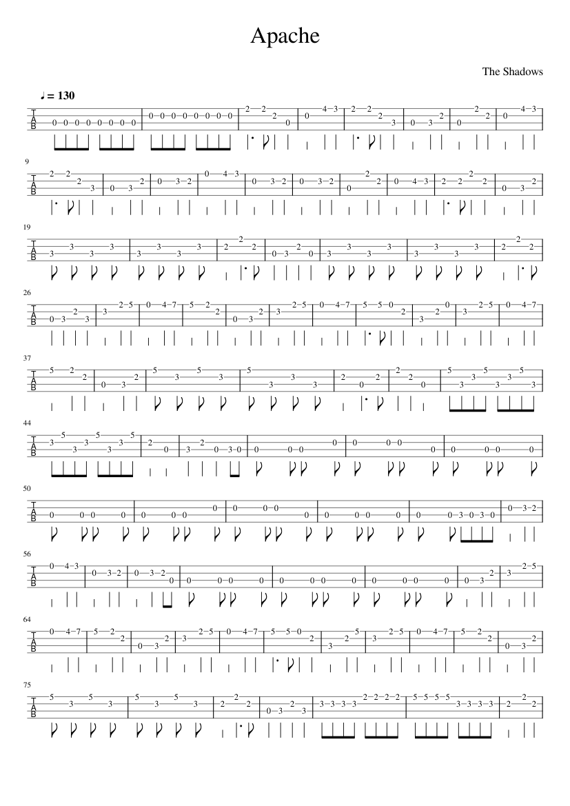 The Shadows - Apache bass tab Sheet Music for Bass guitar (Solo) | MuseScore.com