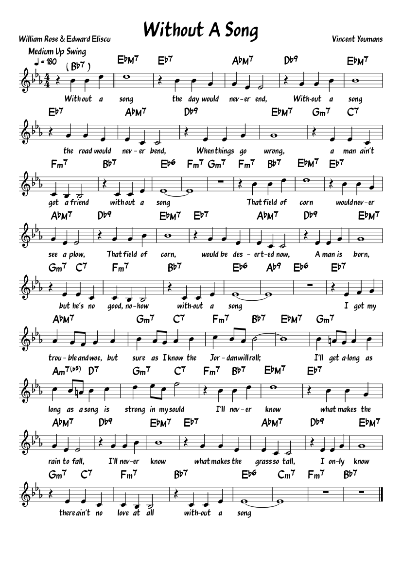 Without A Song Sheet Music with Chords for Piano (Solo) Easy ...