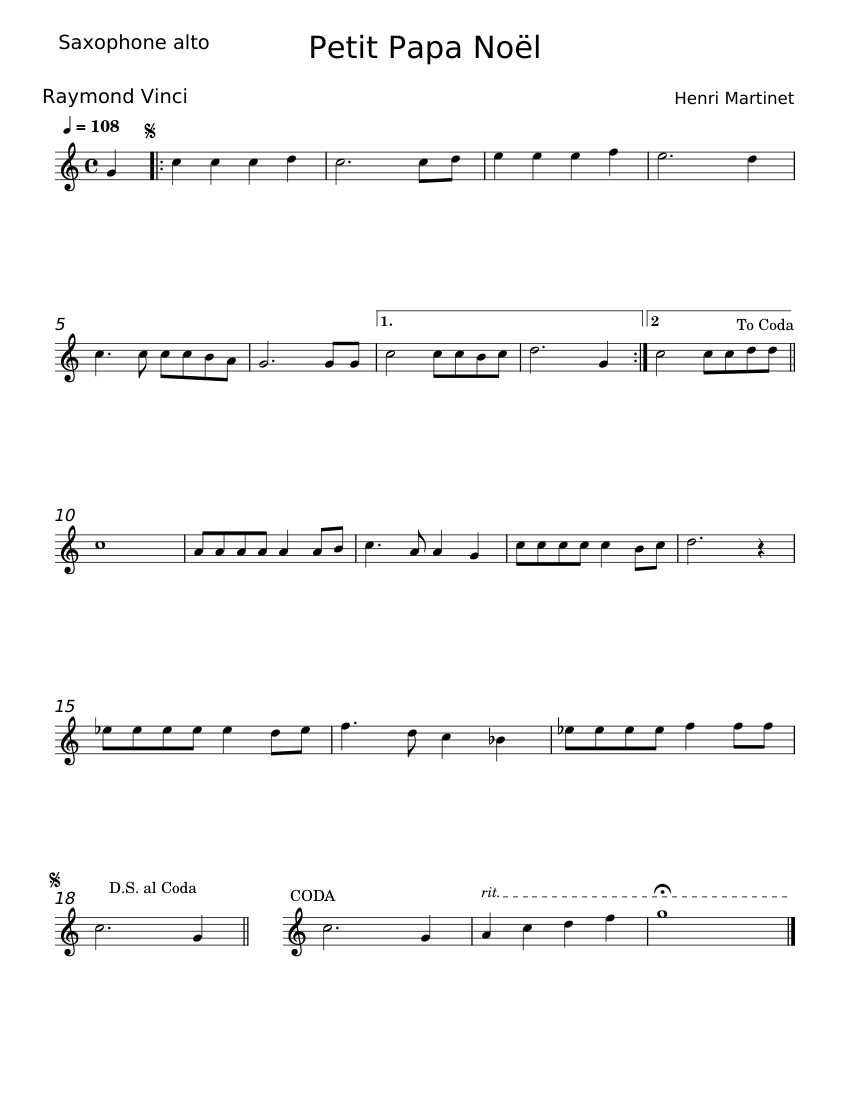 Petit Papa Noël - Henri Martinet Sheet Music for Saxophone alto (Solo ...