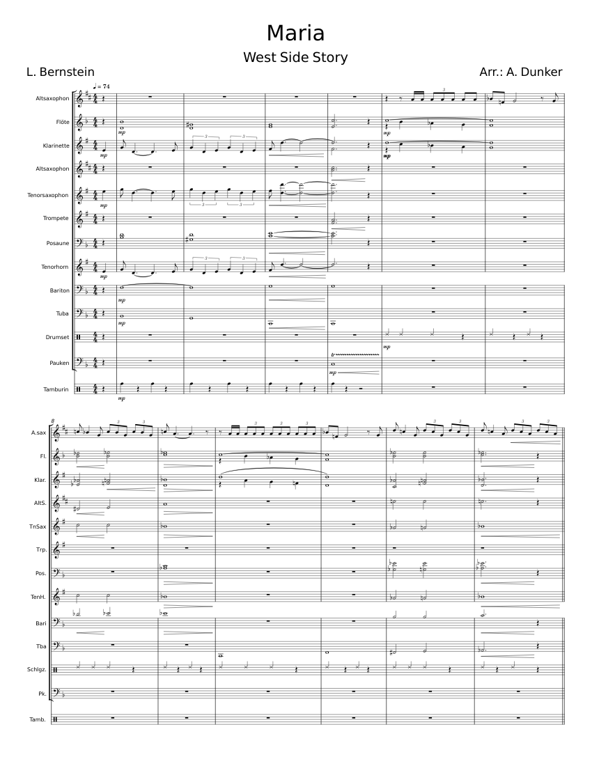 Maria (West Side Story) - Leonard Bernstein Sheet music for Trombone, Tuba, Flute, Saxophone ...