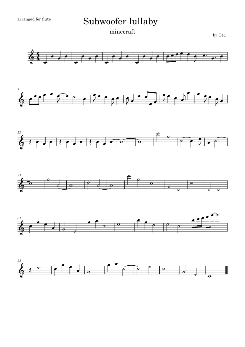 Subwoofer Lullaby – C418 Subwoofer lullaby (minecraft) Sheet music for ...