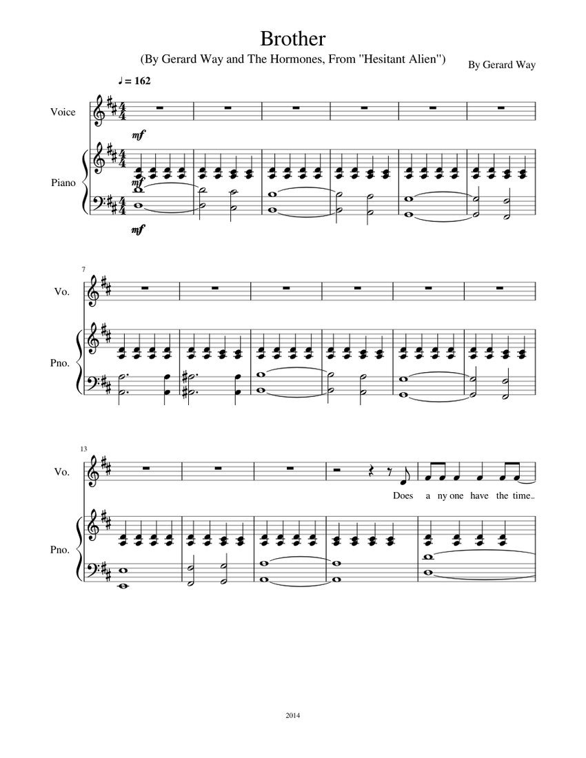 Brother – Gerard Way Sheet music for Piano, Vocals (Mixed Ensemble ...