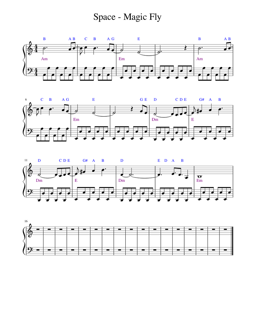 Space Magic Fly Sheet music for Piano (Solo) Easy | Musescore.com