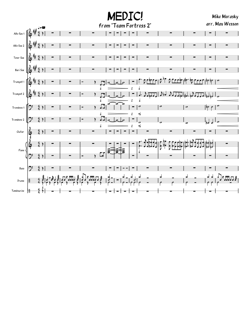 MEDIC! (from Team Fortress 2) Sheet music for Piano, Trombone, Tambourine, Saxophone alto & more ...