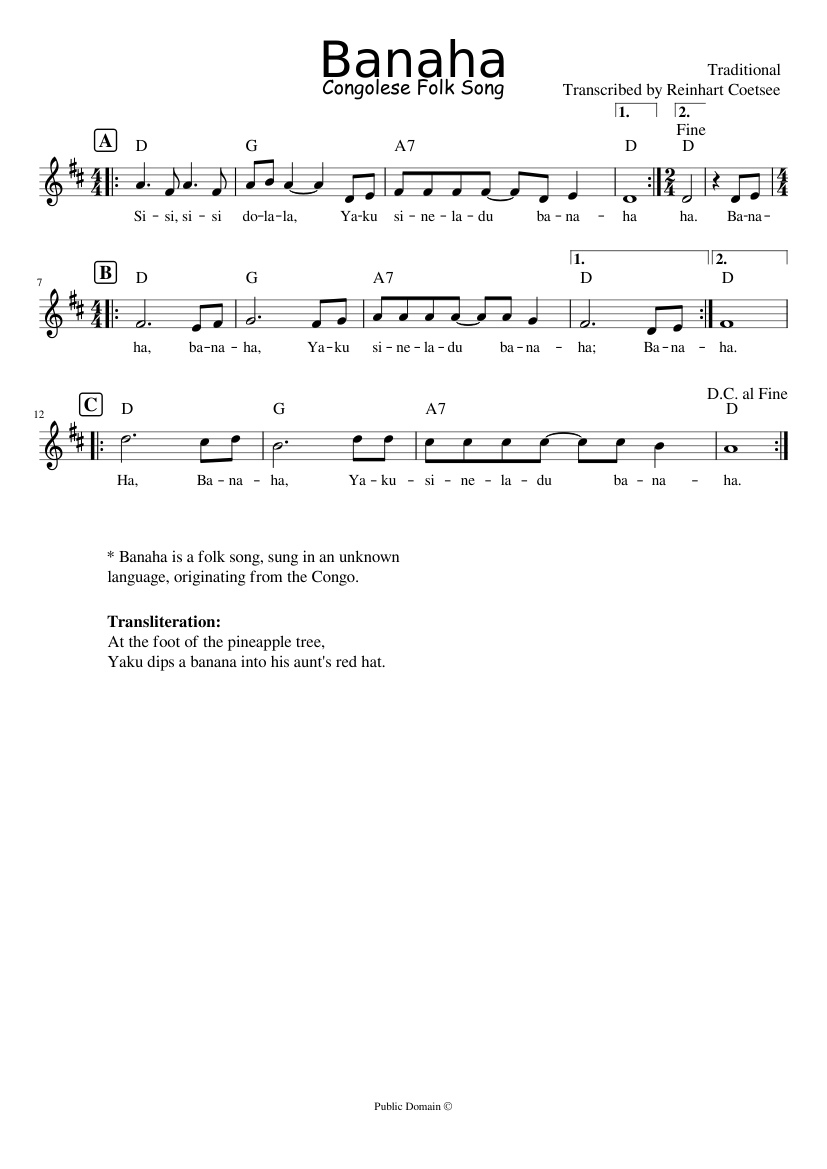 Banaha Sheet Music with Chords for Piano (Solo) easy | MuseScore.com