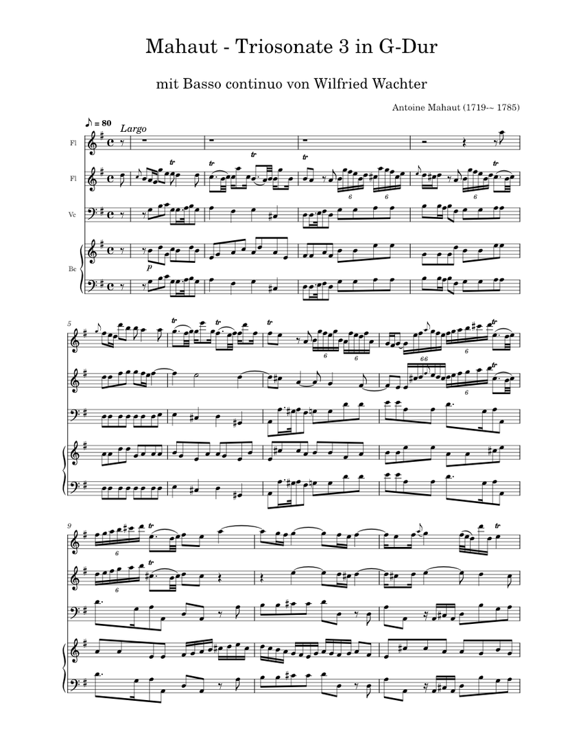 Mahaut_-_Triosonate_3_G-Dur Sheet music for Harpsichord, Flute, Cello ...