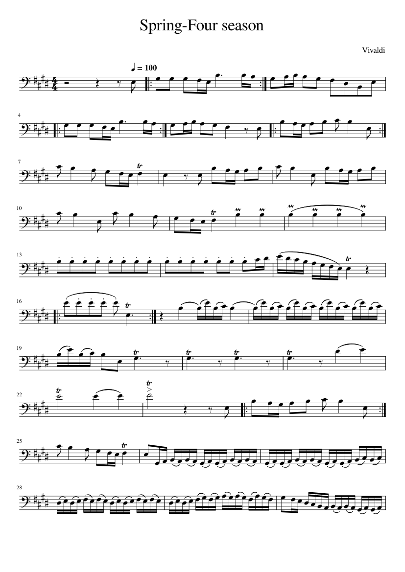 The four seasons - spring – Antonio Vivaldi Sheet Music for Cello (Solo ...