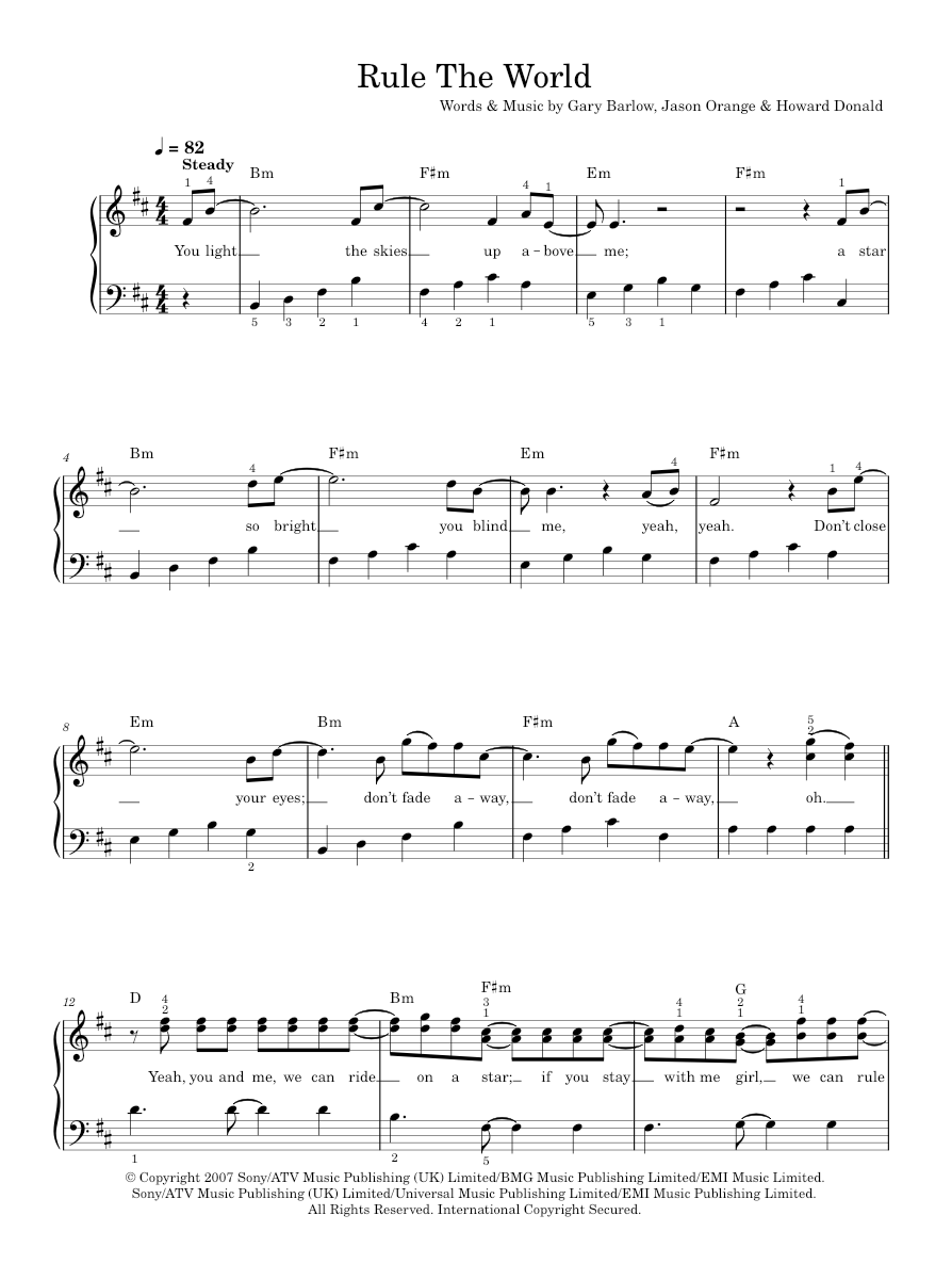 Play Official version of Rule the world sheet music by Take That for ...