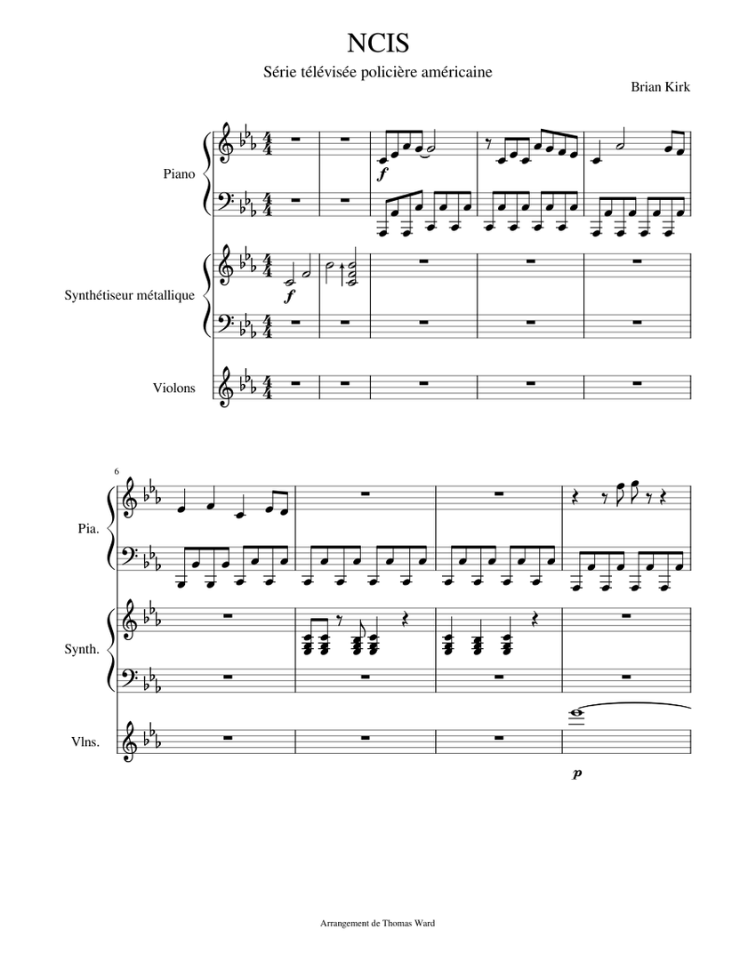NCIS Sheet music for Piano, Strings group, Synthesizer (Mixed Trio ...