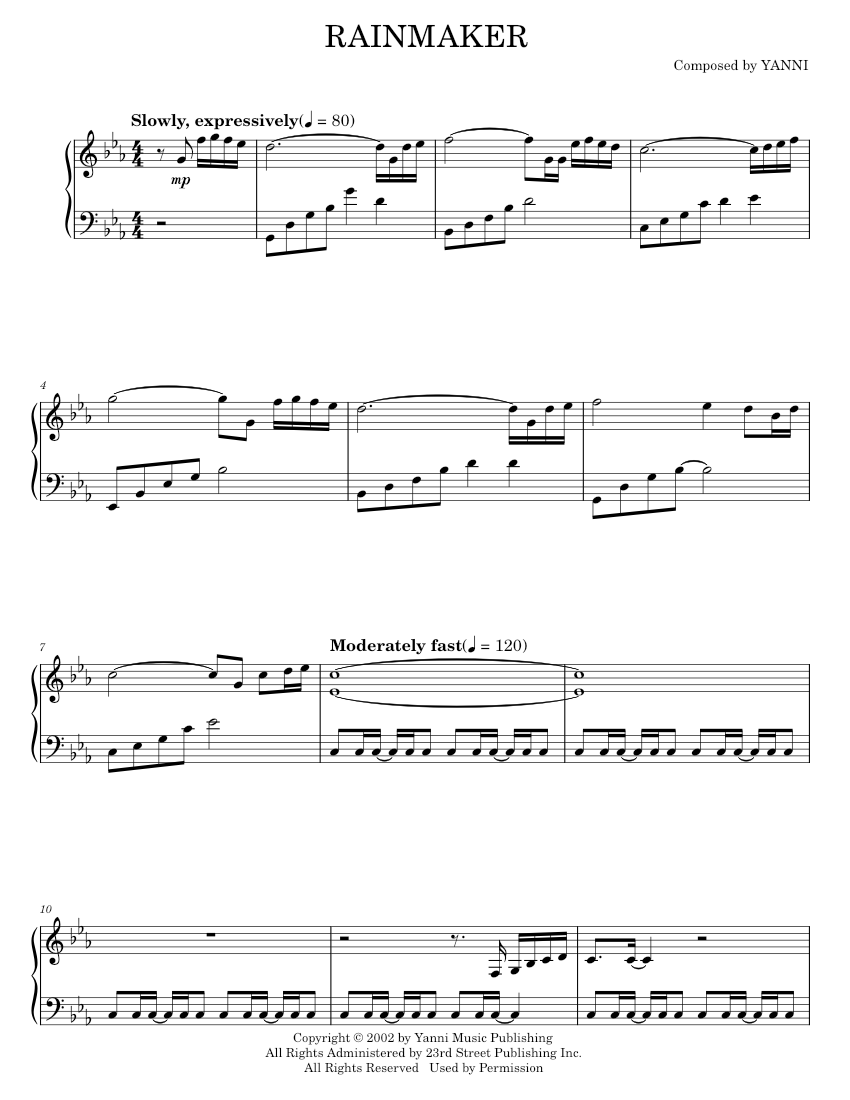 Play Official version of Rainmaker Sheet Music by Yervinyan, Samvel and Yanni for Piano ...