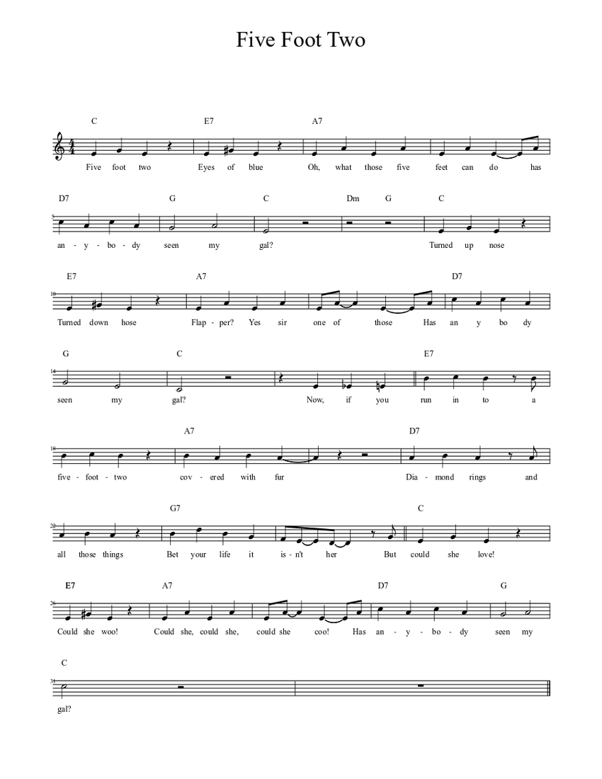 Five Foot Two Sheet music for Violin (Solo) | Musescore.com