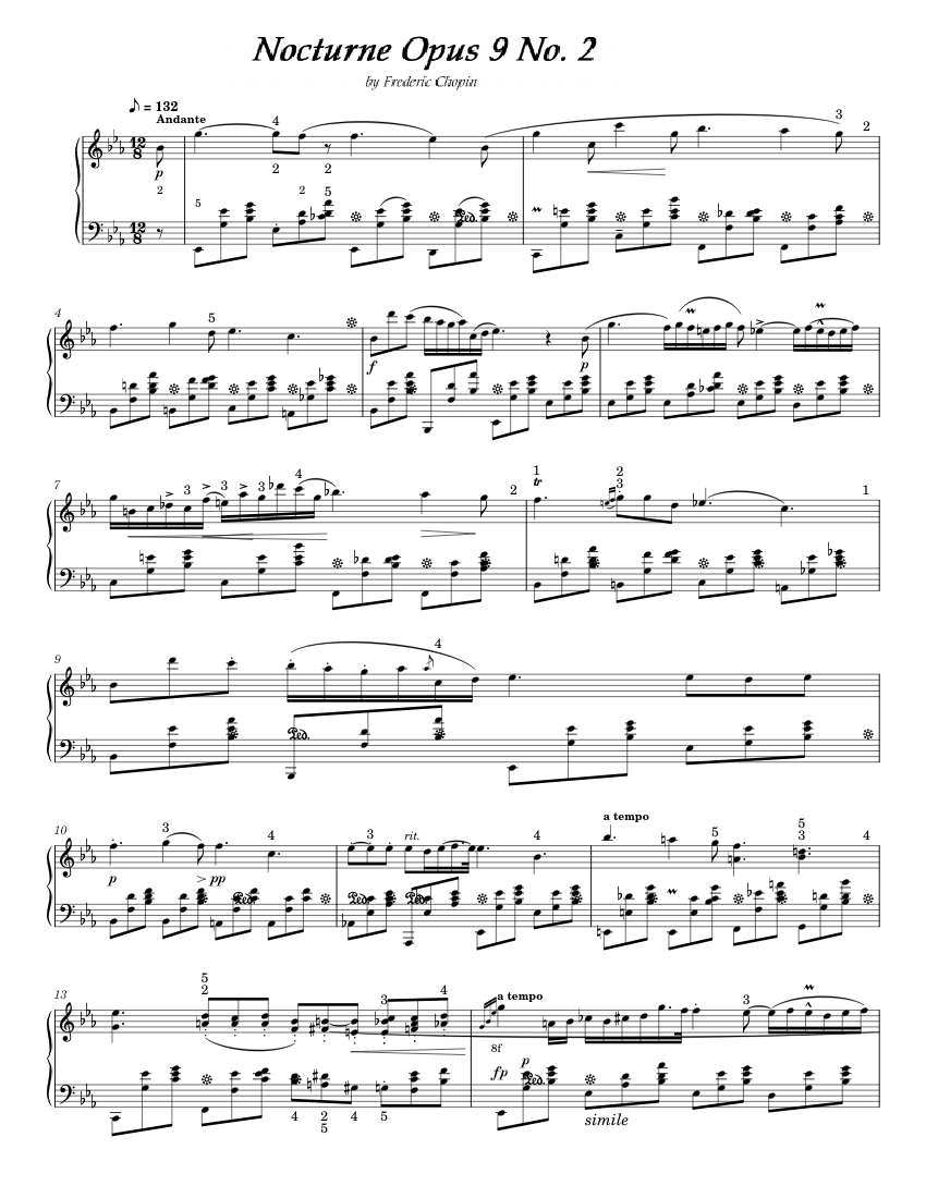 Chopin-Nocturnes-Opus-9-No-2- dancasaonhi.com Sheet music for Piano (Solo) | Musescore.com