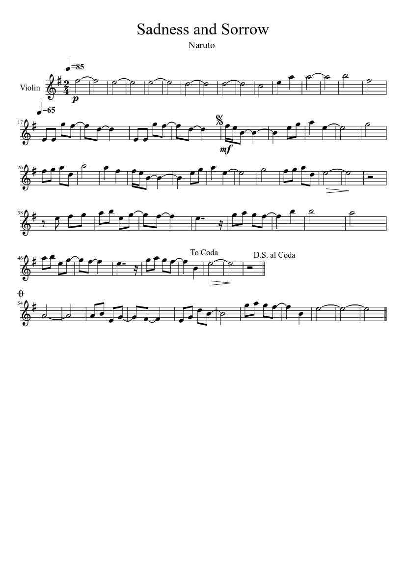 Sadness and Sorrow (Violin) Sheet Music for Violin (Solo) | MuseScore.com