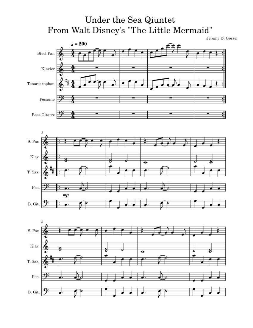 Under the Sea Quintet Sheet music for Piano, Trombone, Saxophone tenor ...