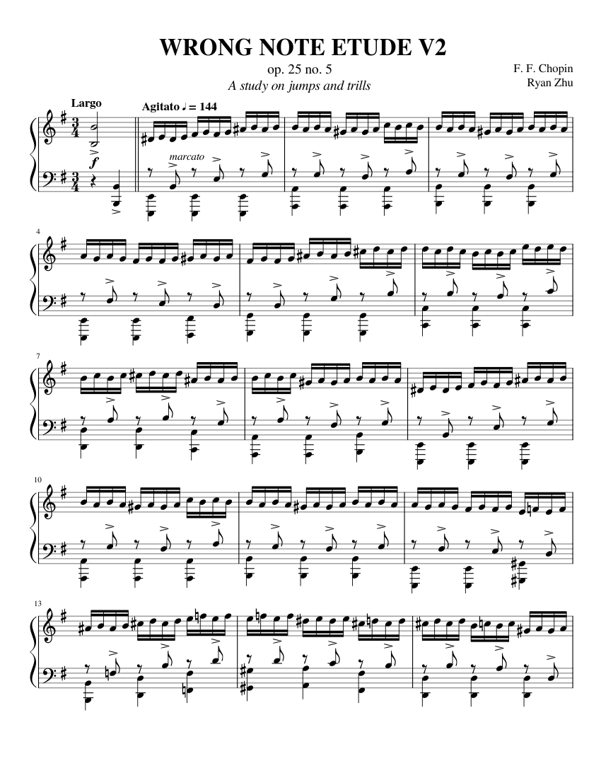 Chopin - Etude Op. 25 No. 5 "Wrong Note" (VARIATION) Sheet music for Piano (Solo) | Musescore.com