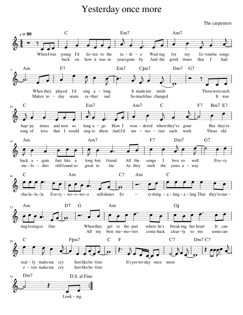 Yesterday_once_more Sheet music for Piano (Solo) Easy | Musescore.com