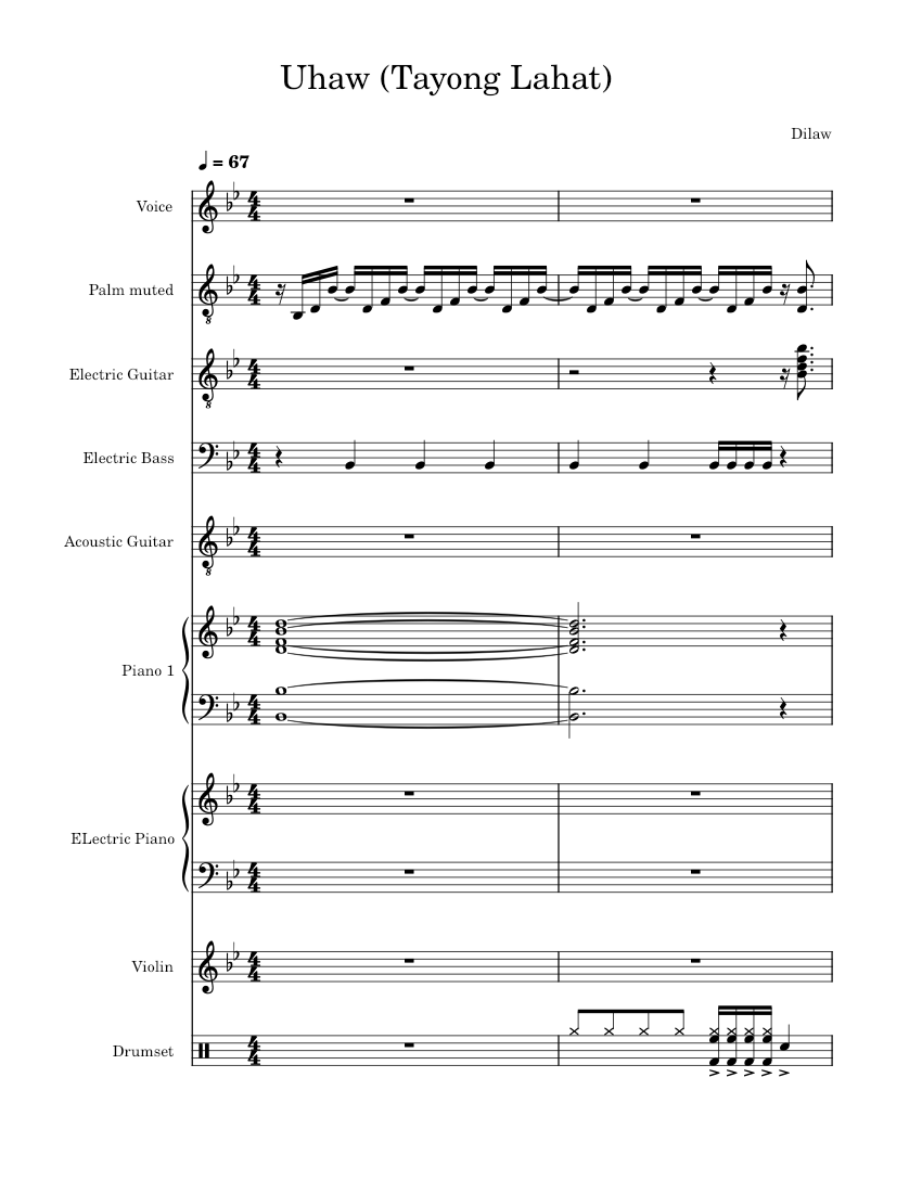 Uhaw(Tayong Lahat) – Dilaw Sheet Music for Piano, Vocals, Violin, Guitar & more instruments ...