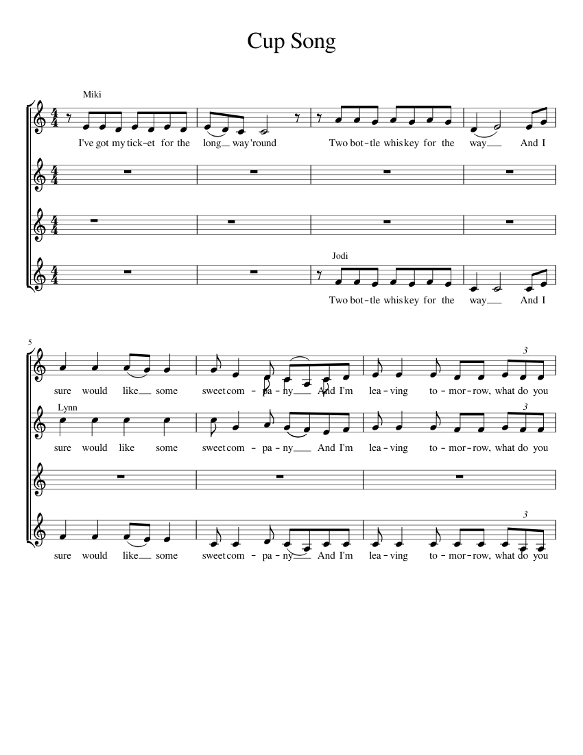 Cup Song Sheet Music for Soprano, Alto, Tenor, Bass voice (Choral ...