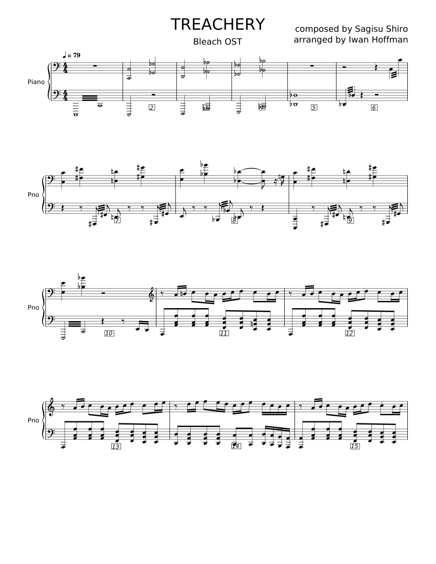 Bleach OST - Treachery - Shirō Sagisu Sheet music for Piano, Vocals ...