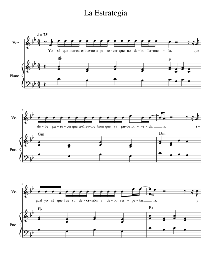 La Estrategia - Cali y El Dandee Sheet music for Piano, Vocals (Piano ...