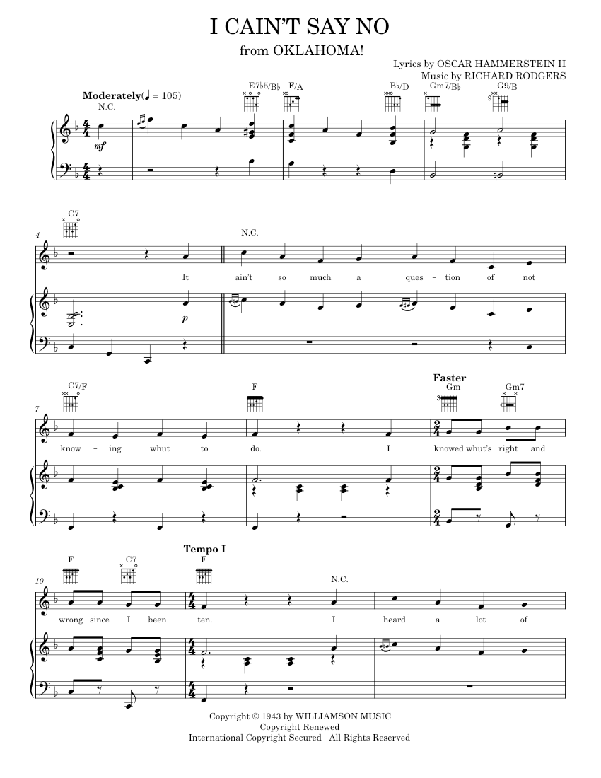 Play Official version of I Cain't Say No (from Oklahoma!) Sheet Music by Rodgers & Hammerstein ...