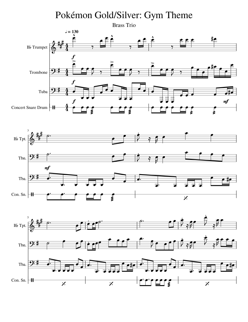 Pokémon Gold/Silver: Gym Theme Sheet music for Trombone, Tuba, Trumpet ...
