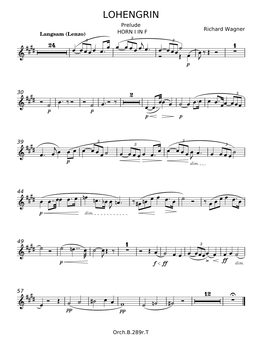 Lohengrin, WWV 75 - Richard Wagner Sheet music for French horn (Solo ...