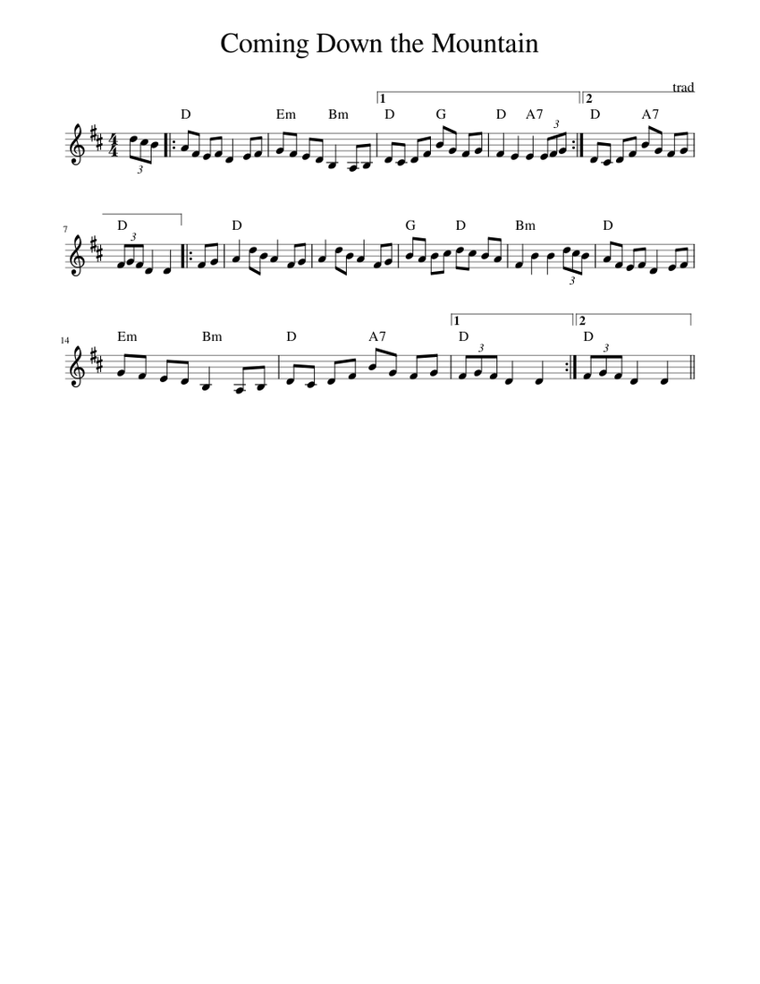 Traditional music - Coming Down the Mountain Sheet music for Piano ...