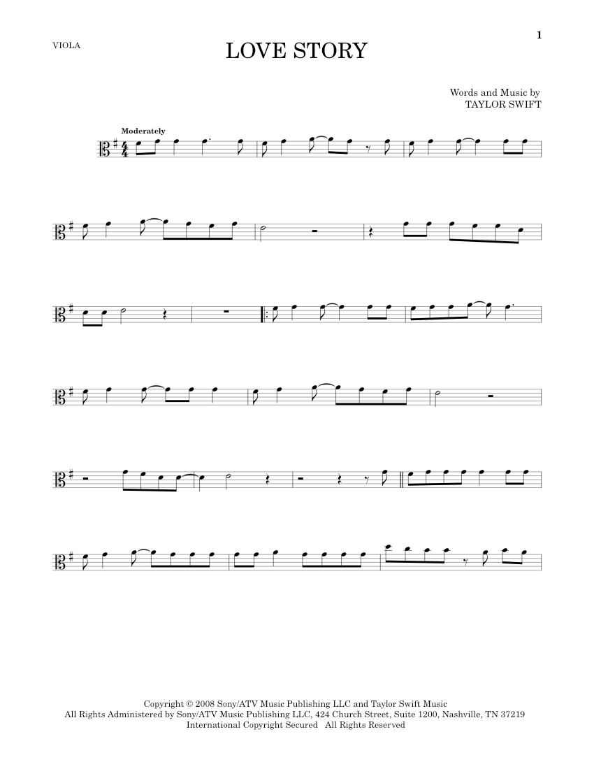 Play Official version of Love story Sheet Music by Taylor Swift for Viola | MuseScore.com