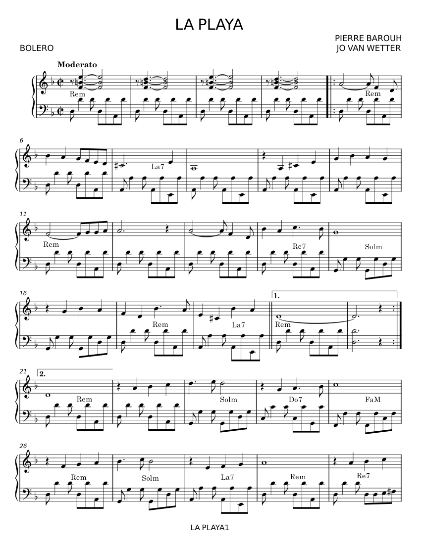 LA PLAYA - PIERRE BAROUH Sheet Music with Chords for Piano (Solo) easy | MuseScore.com
