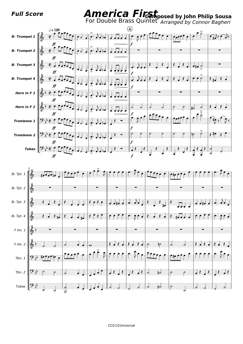 America First – John Philip Sousa - Double Brass Quintet Sheet music ...