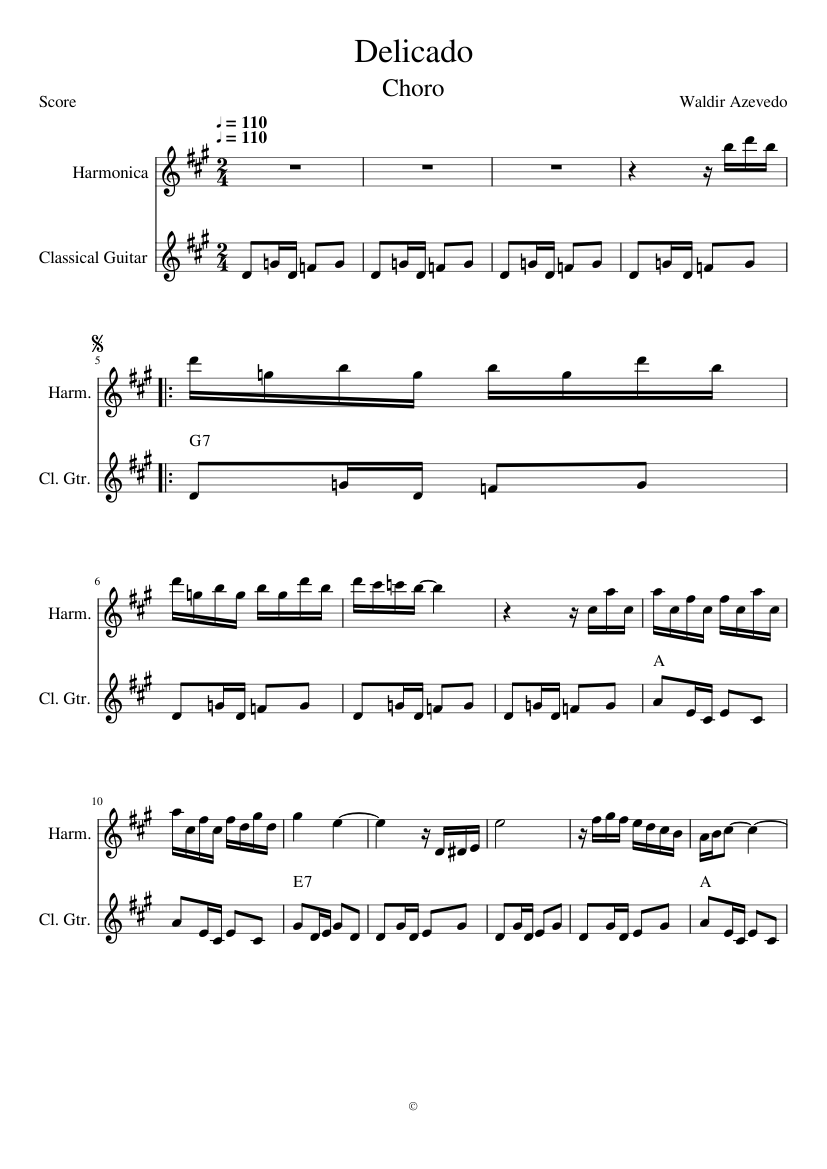 delicado Sheet Music with Chords for Guitar, Harmonica (Mixed Duet ...