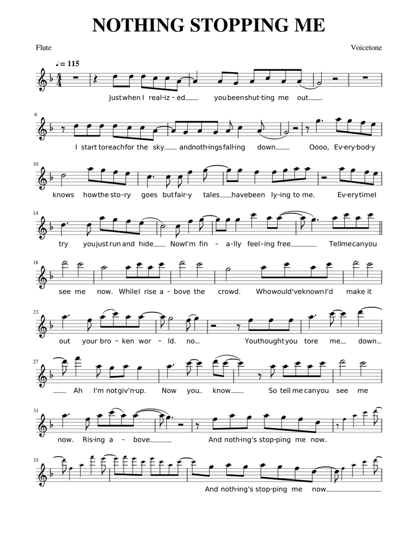 Nothing Stopping Me by Voicetone for Flute Sheet music for Piano (Solo ...