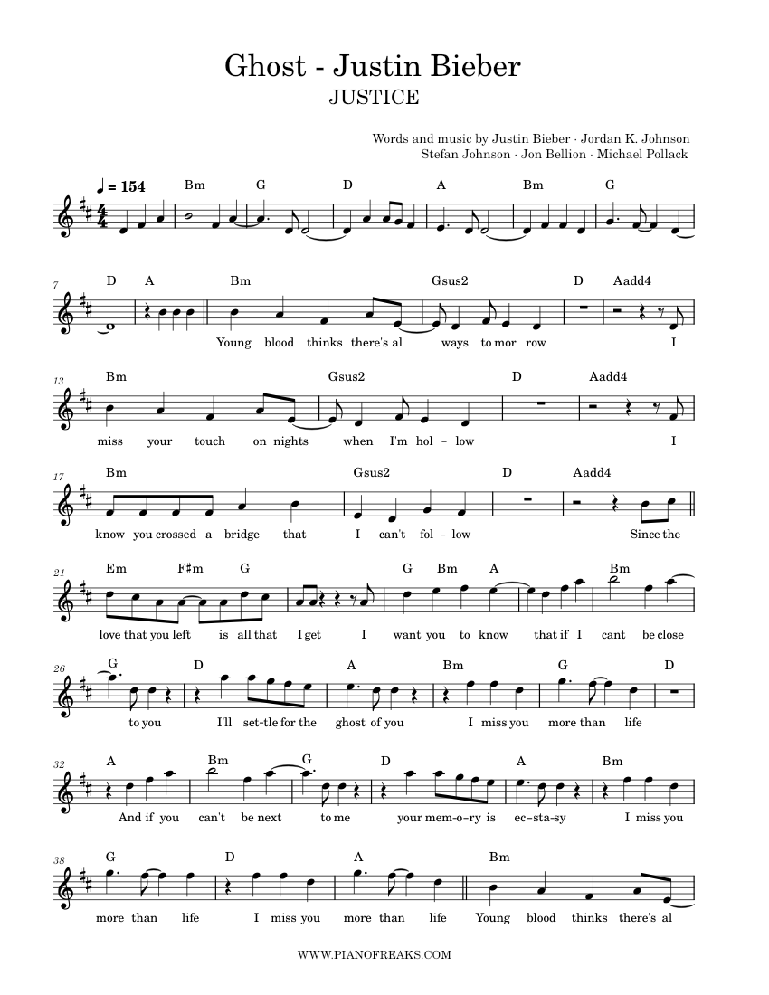 Ghost – Justin Bieber Sheet music for Piano (Solo) Easy | Musescore.com
