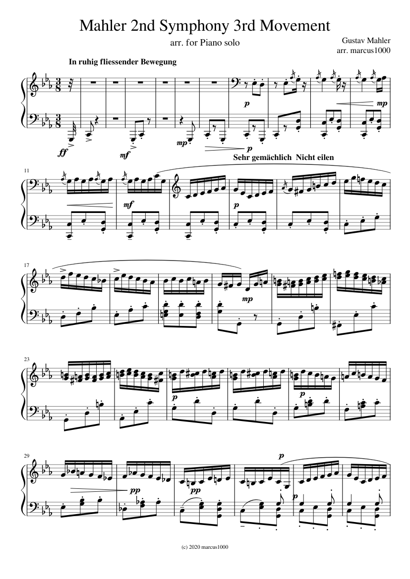 Mahler 2nd Symphony 'Resurrection' 3rd Movement - Original Arrangement for Piano solo Sheet ...