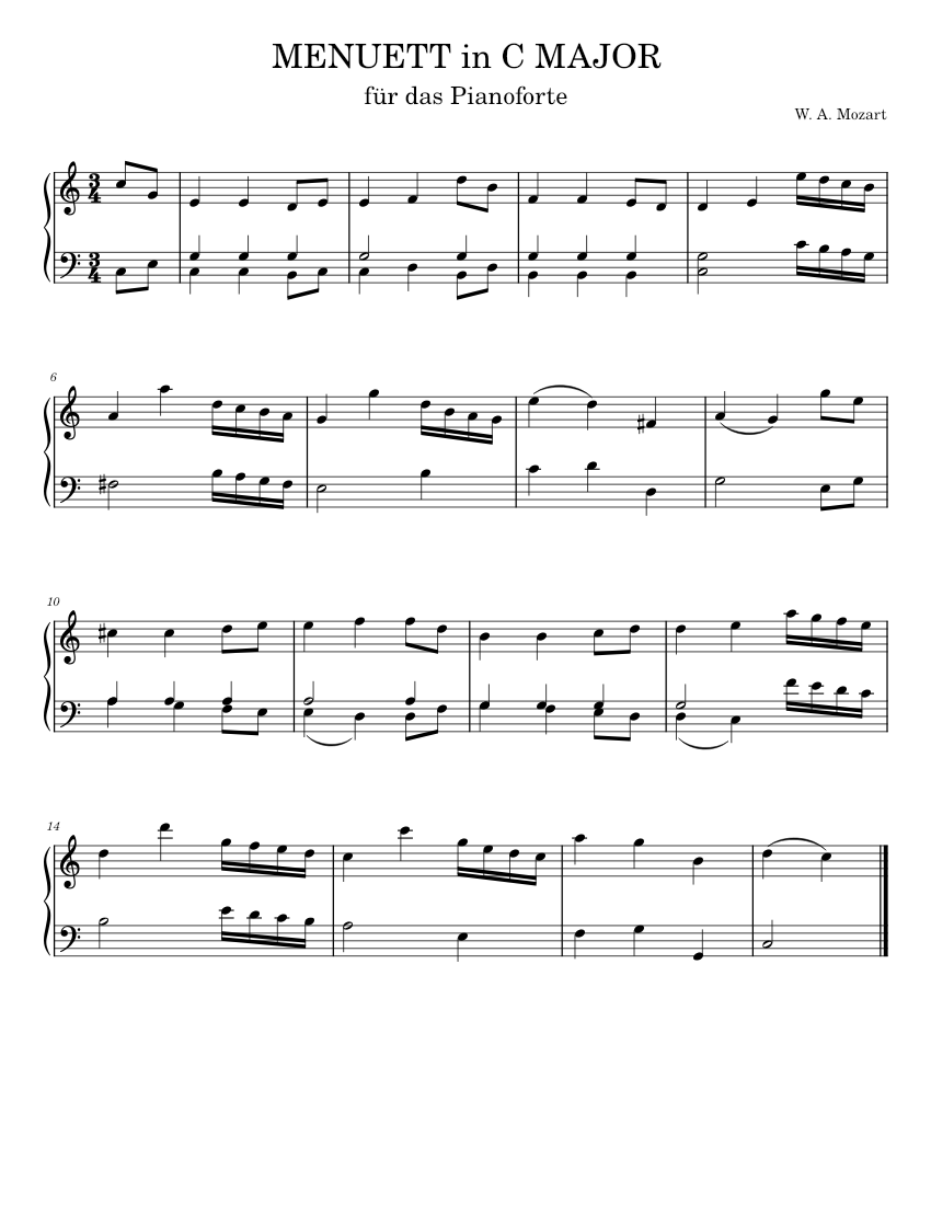 Mozart Minuet In C Major Sheet music for Piano (Solo) | Musescore.com